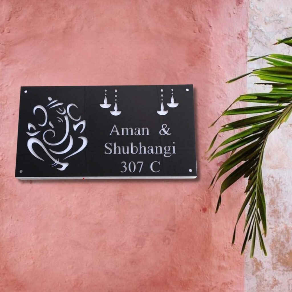 Black Acrylic with White Engraving and Ganesha & Deepak Design ...