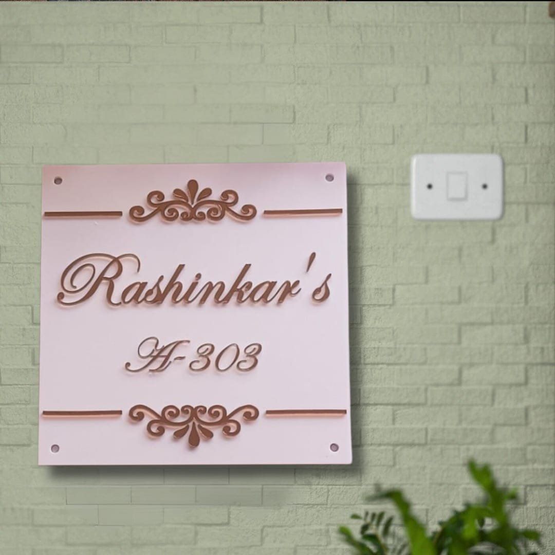 Elegant Light-Colored Acrylic Nameplate with Brass Lettering and ...