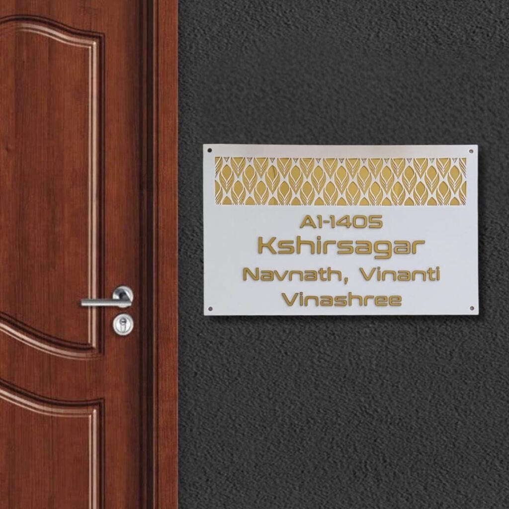 Custom Pattern Acrylic Nameplate with Brass Lettering - nameplateworld.com